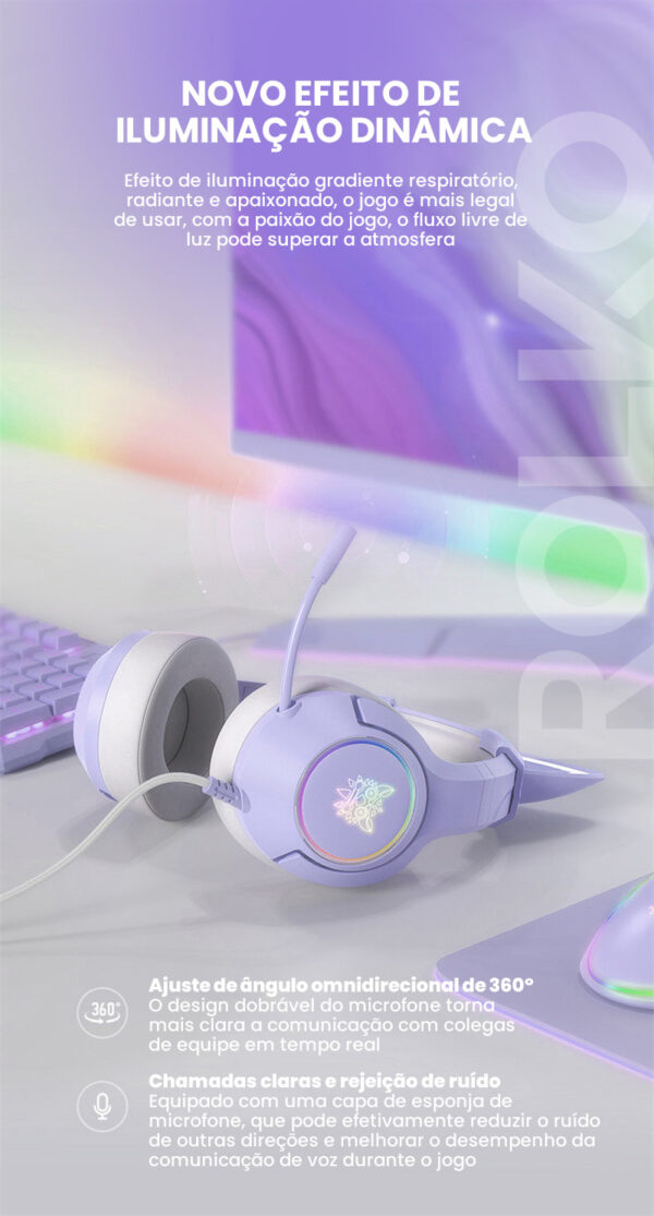 Kit Gamer Roxo Headset K9 ONIKUMA, Mouse CW905, Teclado BASTC, Mousepad ...