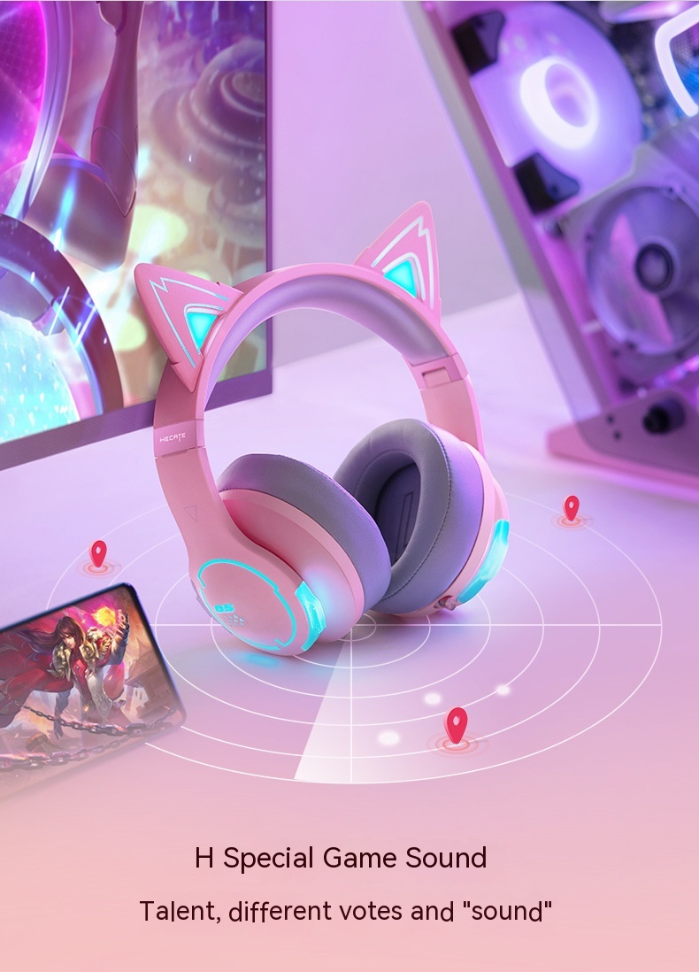 Headset HECATE G5BT Cat Bluetooth Cyber RGB Orelha de Gato – ROLKO tech