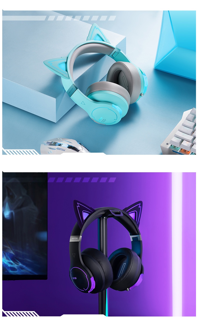 Headset HECATE G5BT Cat Bluetooth Cyber RGB Orelha de Gato – ROLKO tech