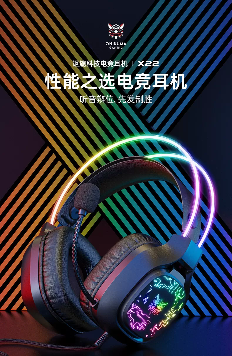 Headset ONIKUMA X22 Preto Gamer com Iluminação RGB Microfone e Cabo P3 ...